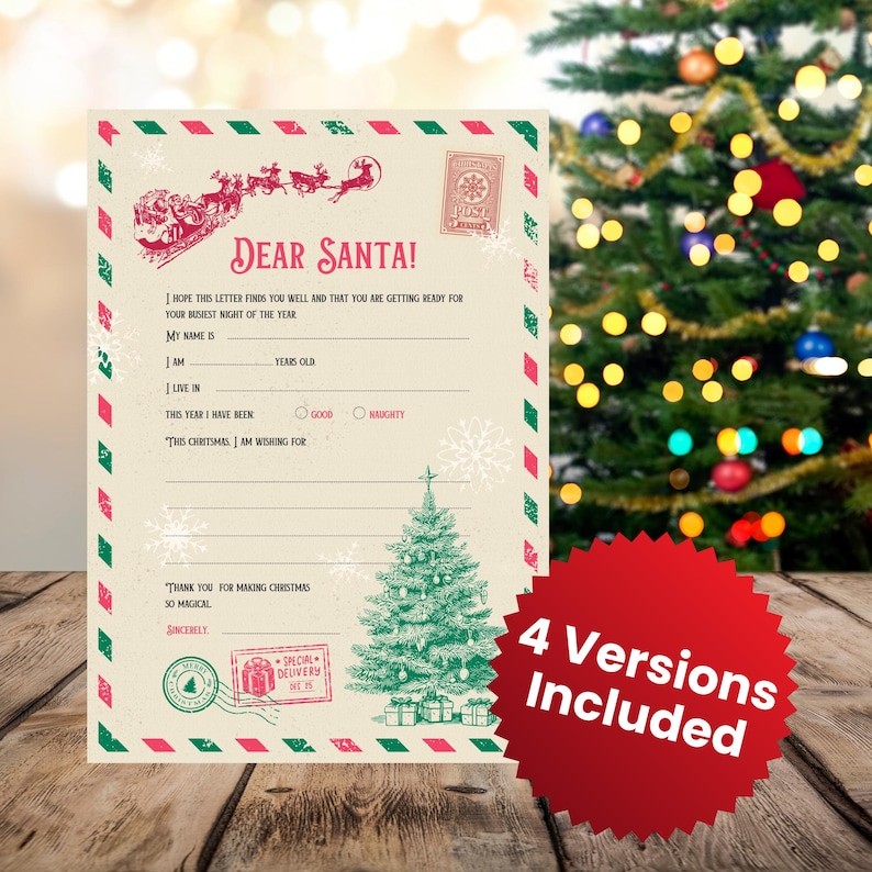 Letter to Santa Printable, Nice List, Instant Download PDF, Christmas Wish-list Template, A4 ...