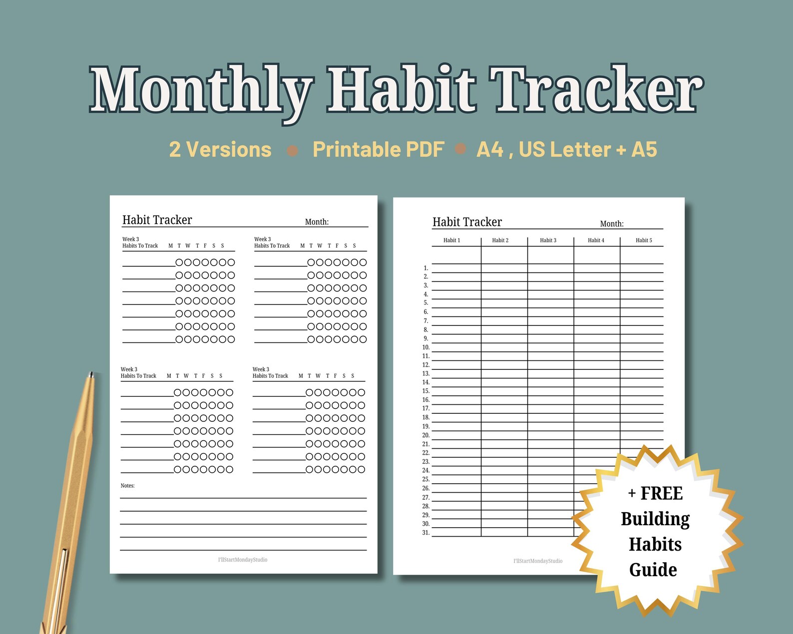 Monthly Habit Tracker Printable, Habit Tracker Template, Routine ...