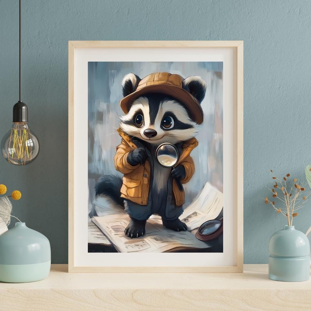 Detective Badger With Magnifying Glass – Charming Poster for Little ...