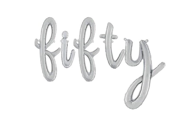 16" Script Cursive Balloon "fifty" Foil Letters Hello Balloons Parties ...
