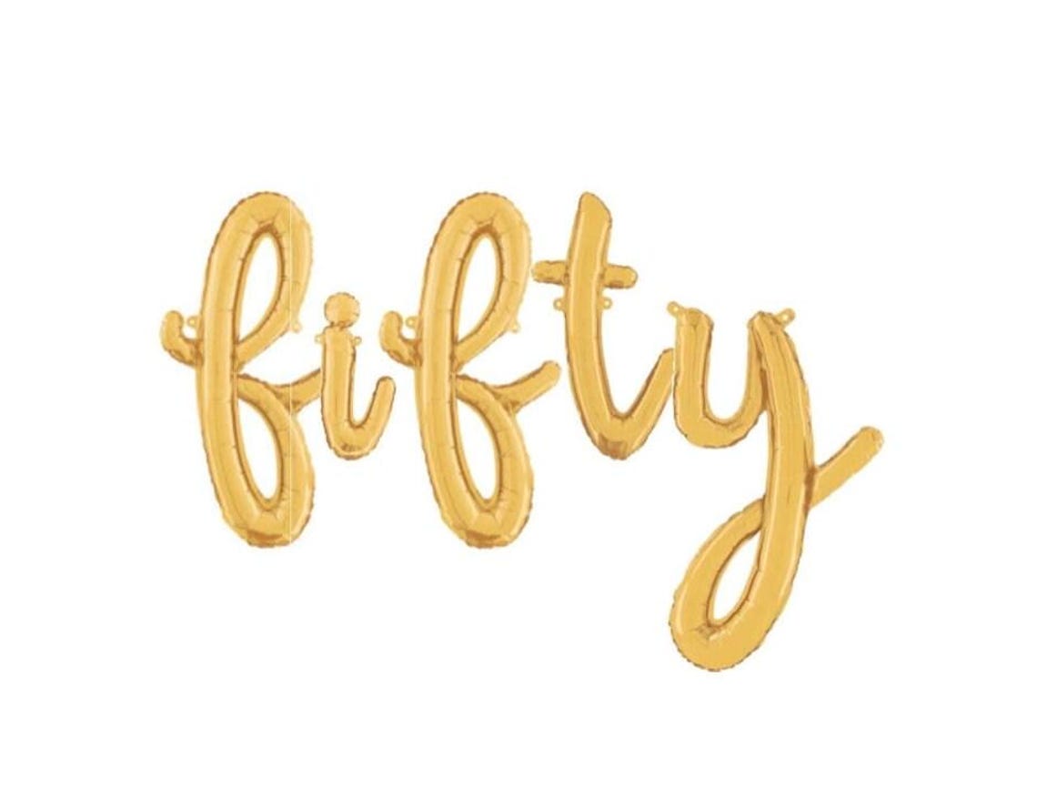 16" Script Cursive Balloon "fifty" Foil Letters Hello Balloons Parties ...