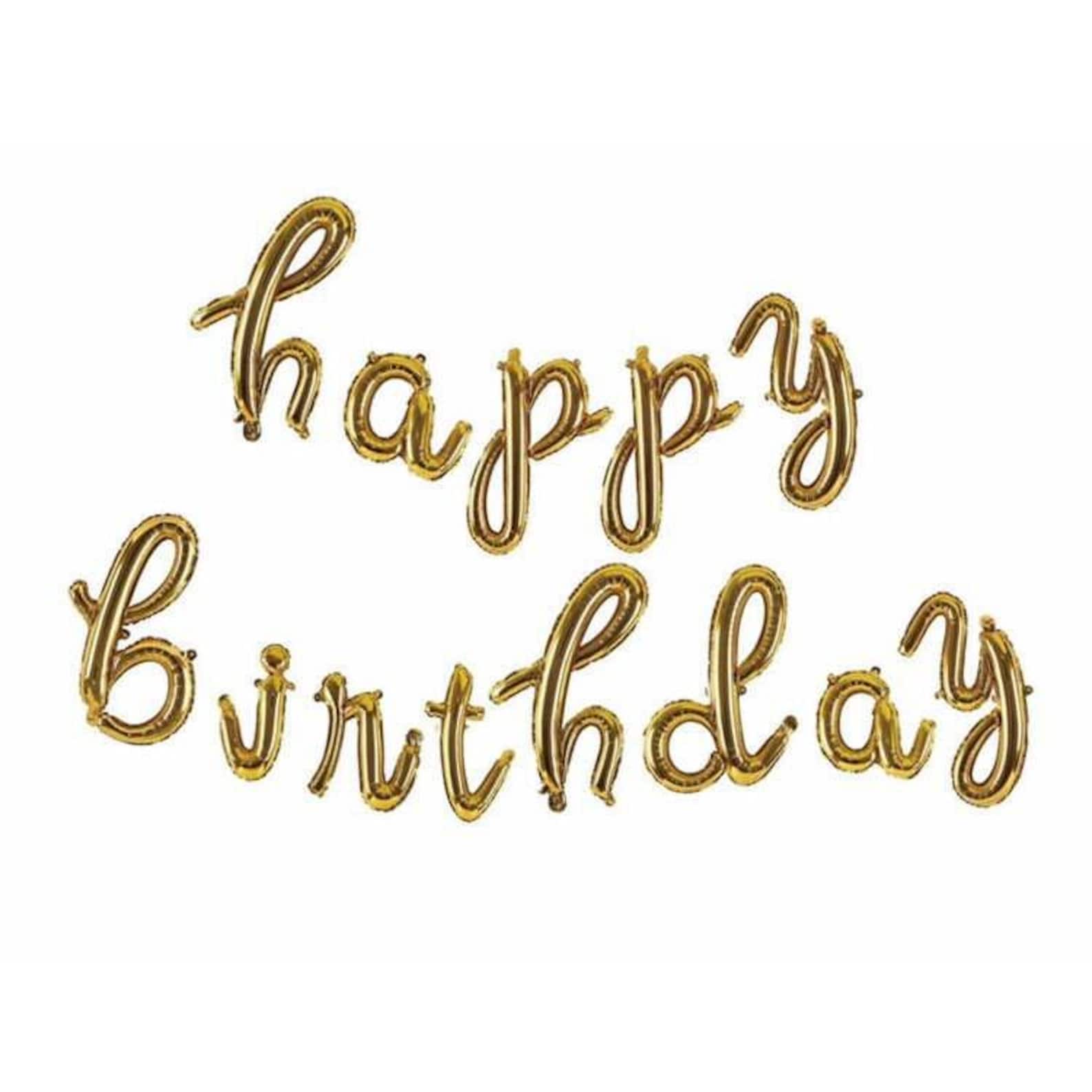 16 Gold Script Cursive Balloons Happy Birthday Foil Letters Happy ...