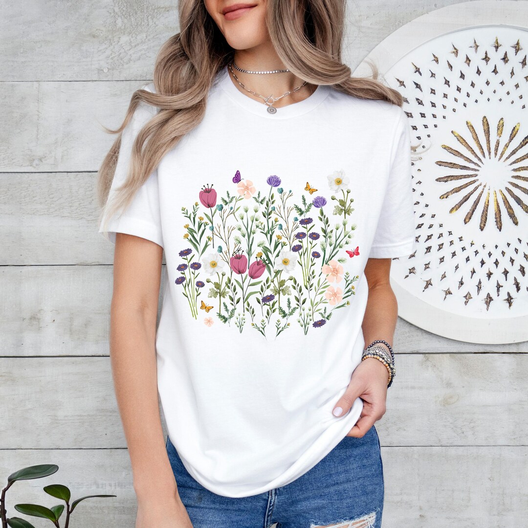 Pressed Flowers Tshirt, Boho Wildflowers Cottagecore Shirt, Oversized ...