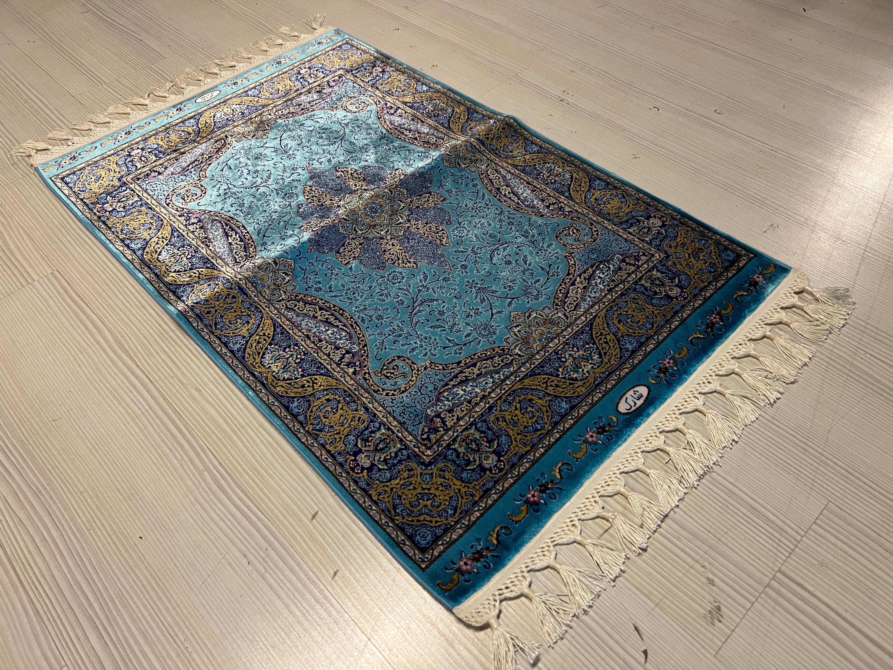 2X3 Ft 1001 Nights Mini Silk Gift Rug, Table Mini Silk Rug, Persian ...