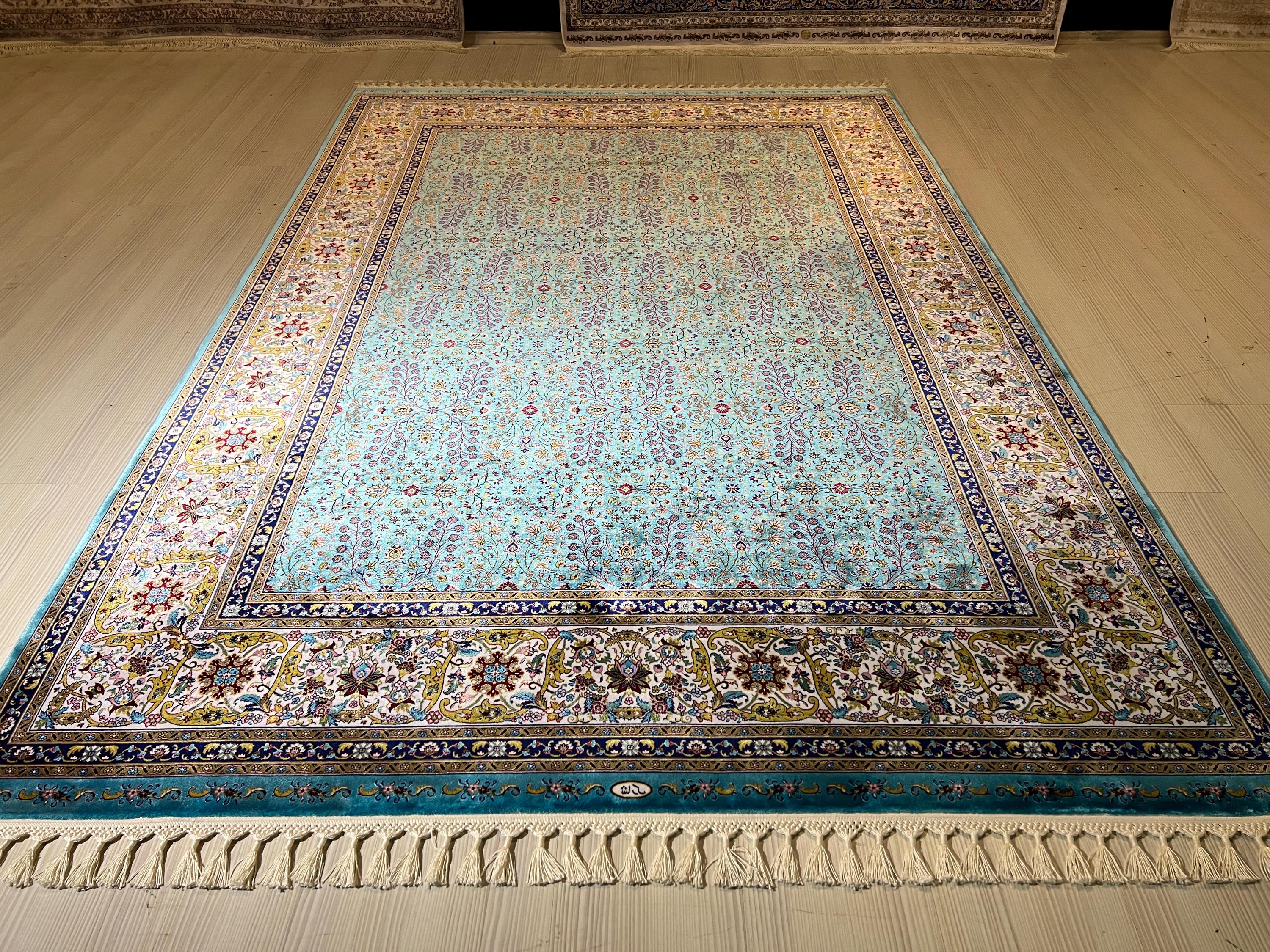 5X8 Ft Blue Silk Rug, Turkish Silk Rug, Rug for Living Room, High ...