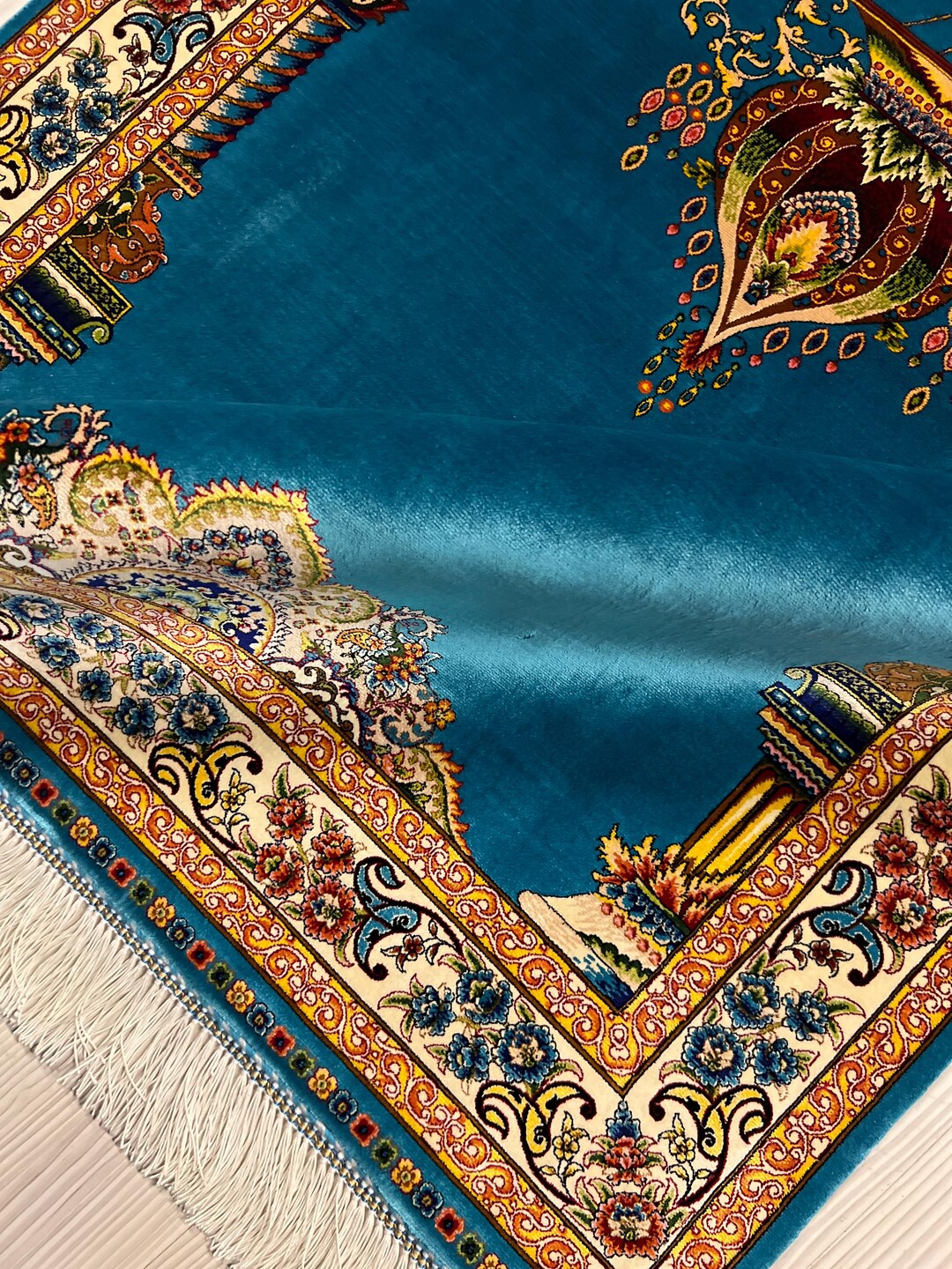 Blue Bamboo Silk Prayer Rug, Islamic Design Janamaz (2.62X4.10 Ft) - Etsy