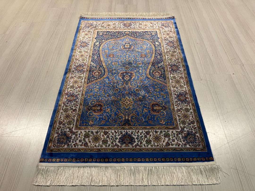 Blue Muslim Silk Prayer Mat, Silk Prayer Rug, Silk Janamaz, Gift Mat ...