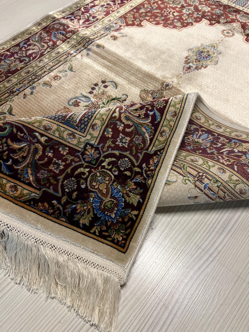 Beige Brown Islamic Bamboo Silk Prayer Rug, Elegant Muslim Gift ...