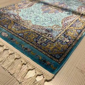 2X3 Ft 1001 Nights Mini Silk Gift Rug, Table Mini Silk Rug, Persian ...