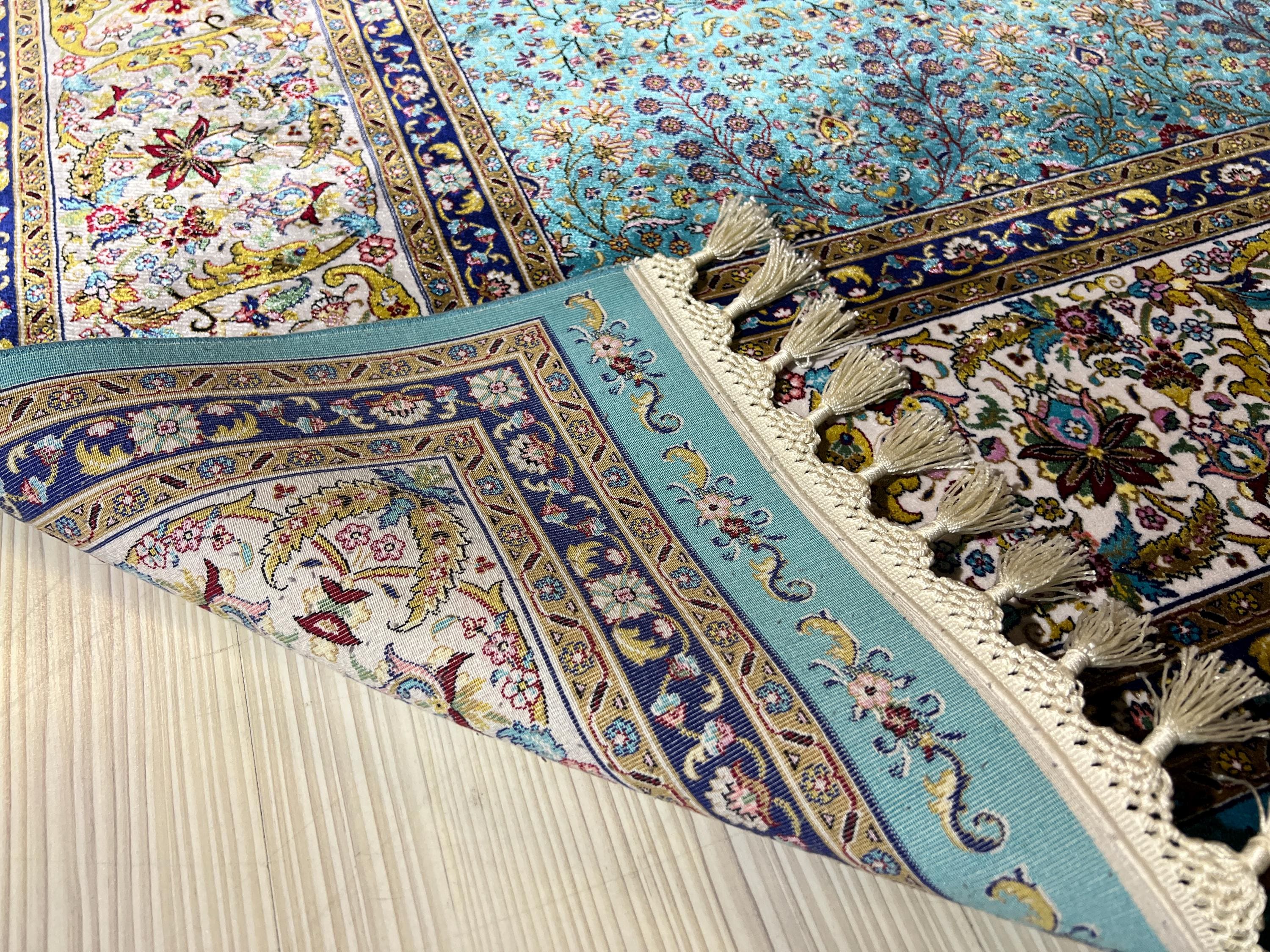 5X8 Ft Blue Silk Rug, Turkish Silk Rug, Rug for Living Room, High ...