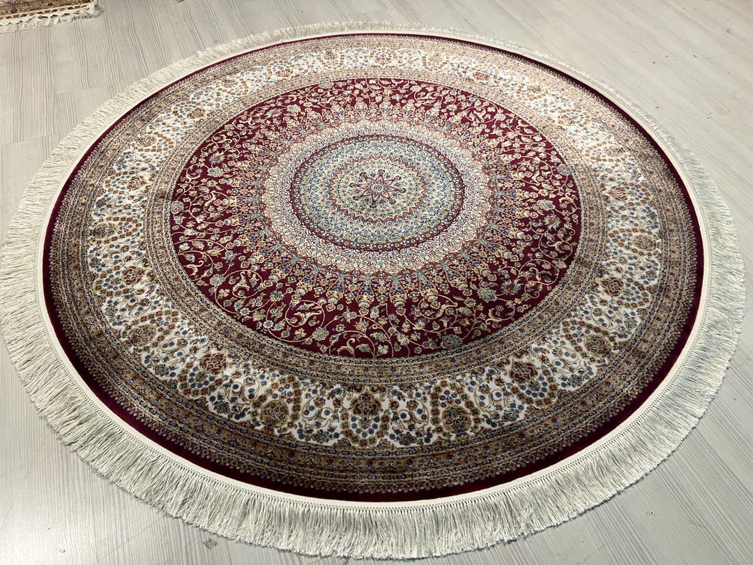Red Modal Silk Circle Rug, Vintage Style, 5x5 Ft - Etsy