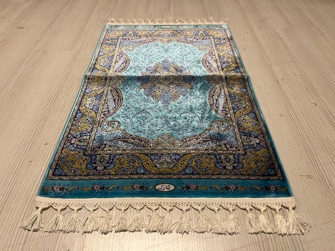2X3 Ft 1001 Nights Mini Silk Gift Rug, Table Mini Silk Rug, Persian ...