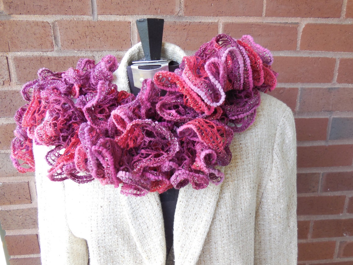 Ruffled Scarf: Red & Burgundy Ruffled Hand-crocheted Scarf - Etsy