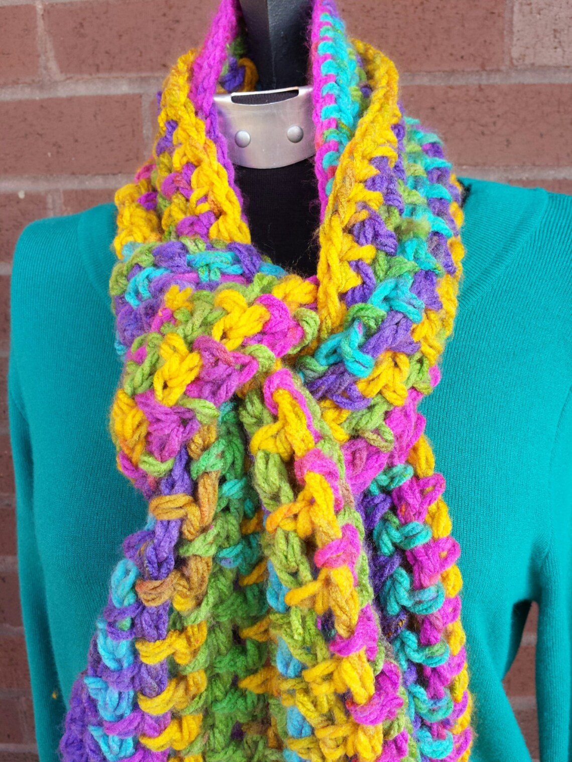 Multicolored Crocheted Scarf - Etsy