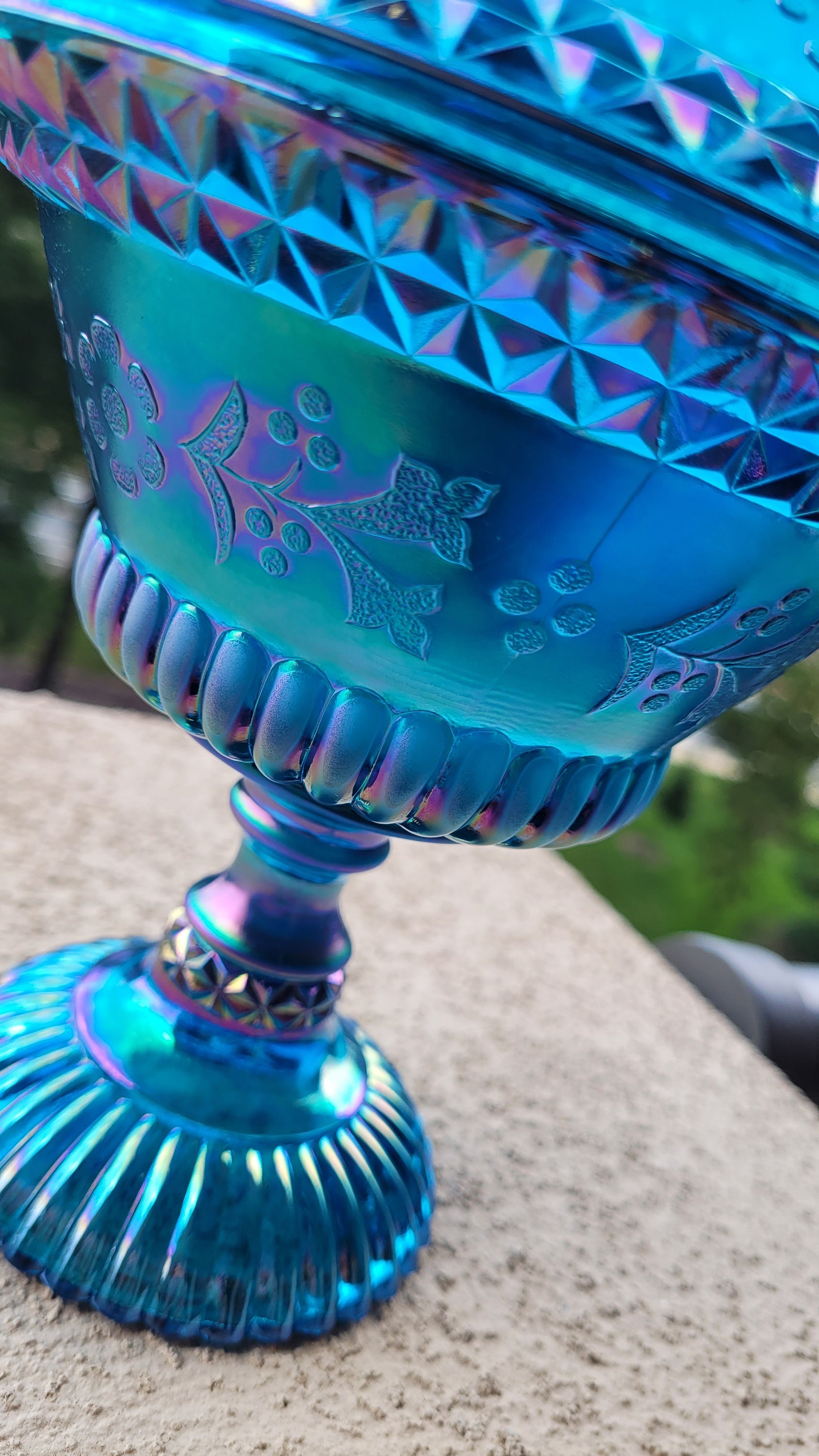 Iridescent Turquoise Fenton Carnival Embossed Candy Dish With Lid - Etsy