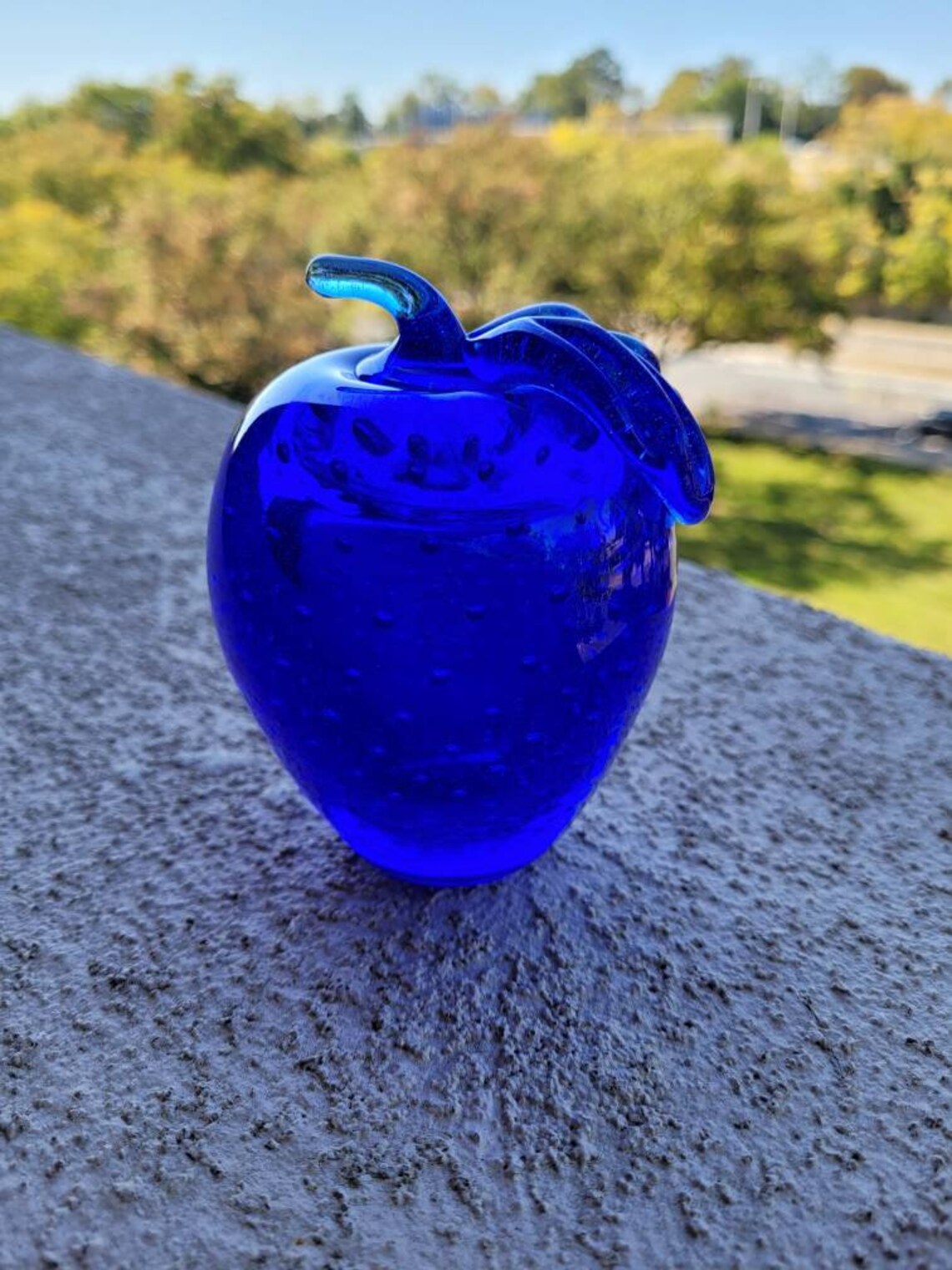 Cobalt Blue Art Glass Apple Paperweight, Signed, Maxwell Crystal ...