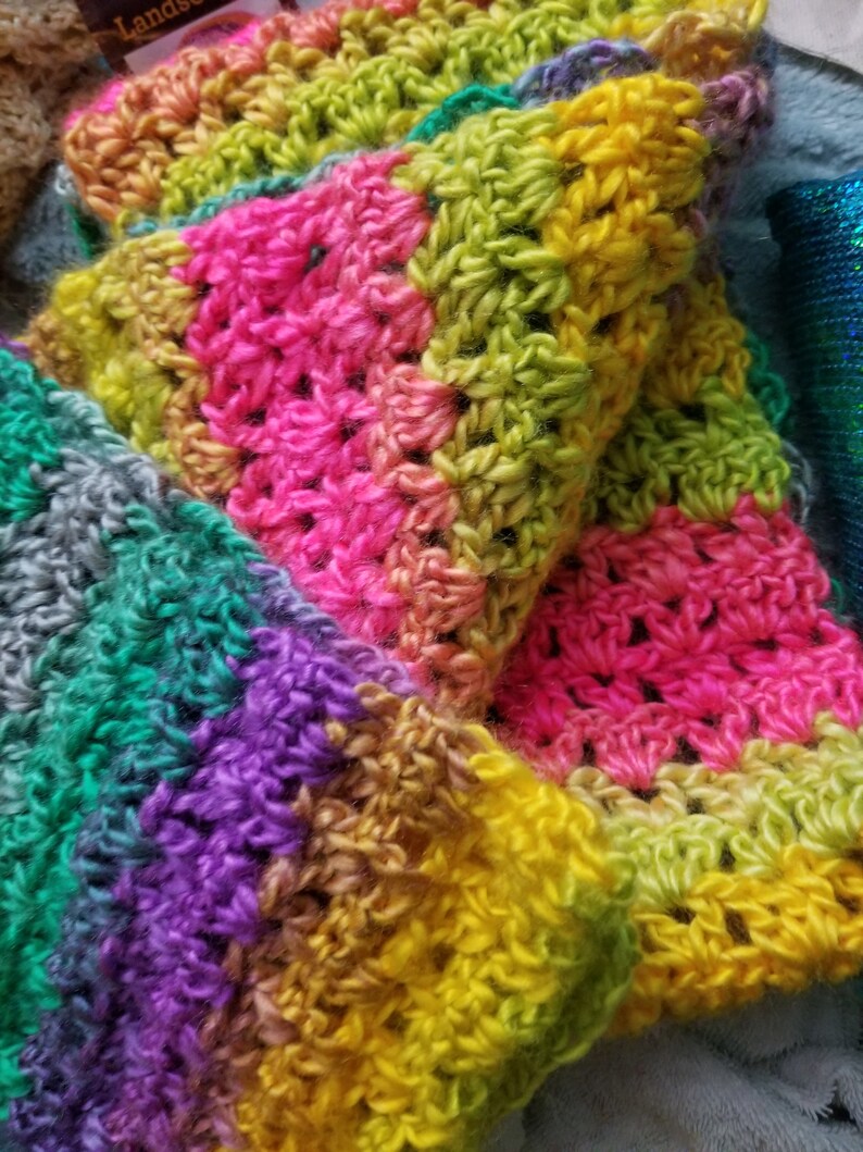 Hand-crocheted Rainbow Scarf: Tropical Ombre Acrylic Angora Feel - Etsy