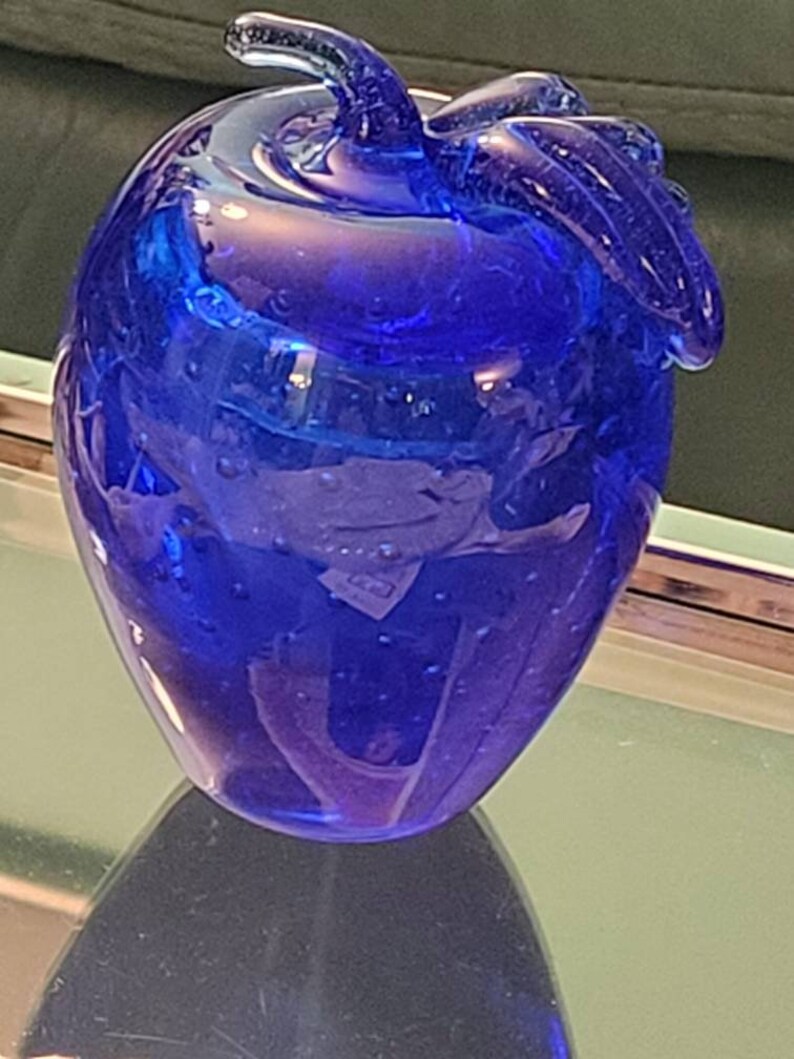 Cobalt Blue Art Glass Apple Paperweight, Signed, Maxwell Crystal ...