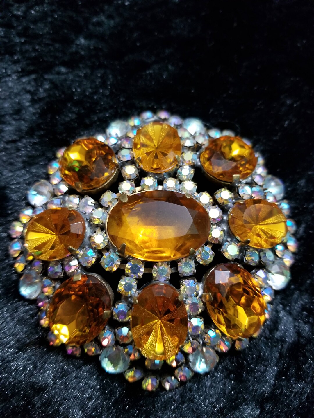 Vintage Amber, Gold and Aurora Pin or Antique Brooch - Etsy
