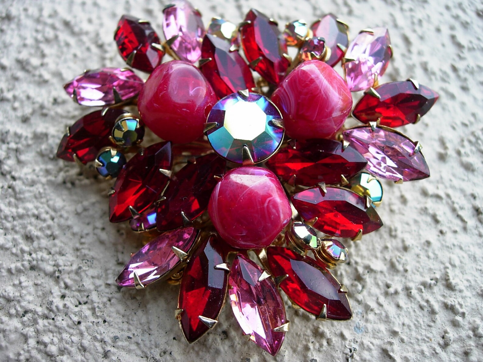 Vintage Pin: Red, and Aurora Borealis Crystal and Bead Pin or Brooch - Etsy