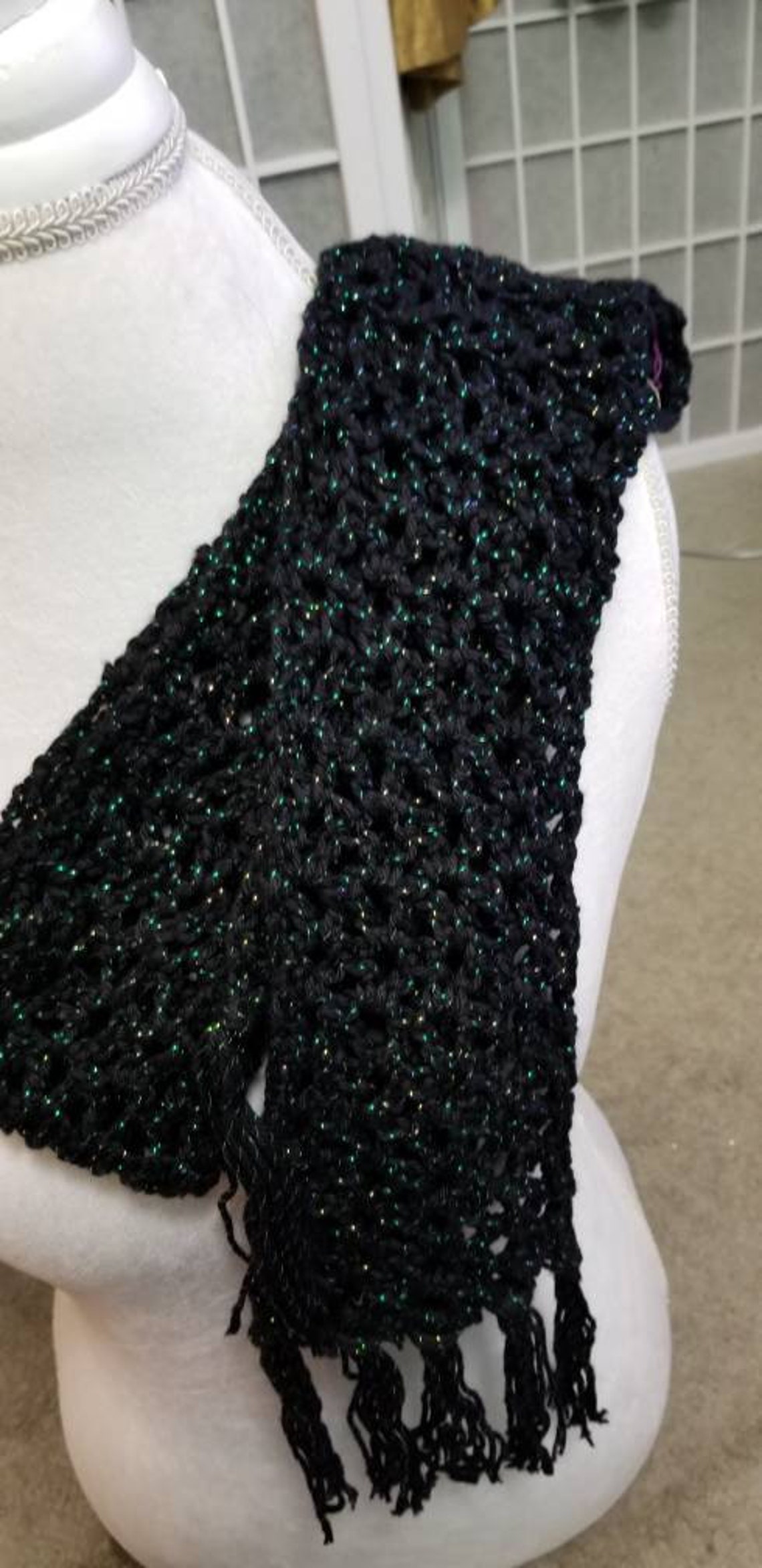 Beautiful, Metallic Black and Iridescent Aqua or Teal Hand-crocheted ...