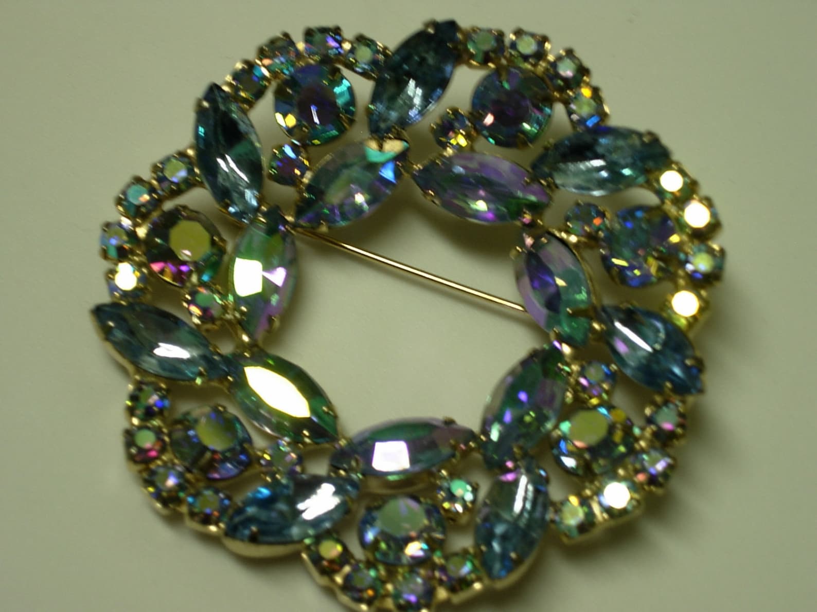 Vintage Pin: Blue and Aurora Borealis Crystal Faceted Pin or Brooch - Etsy