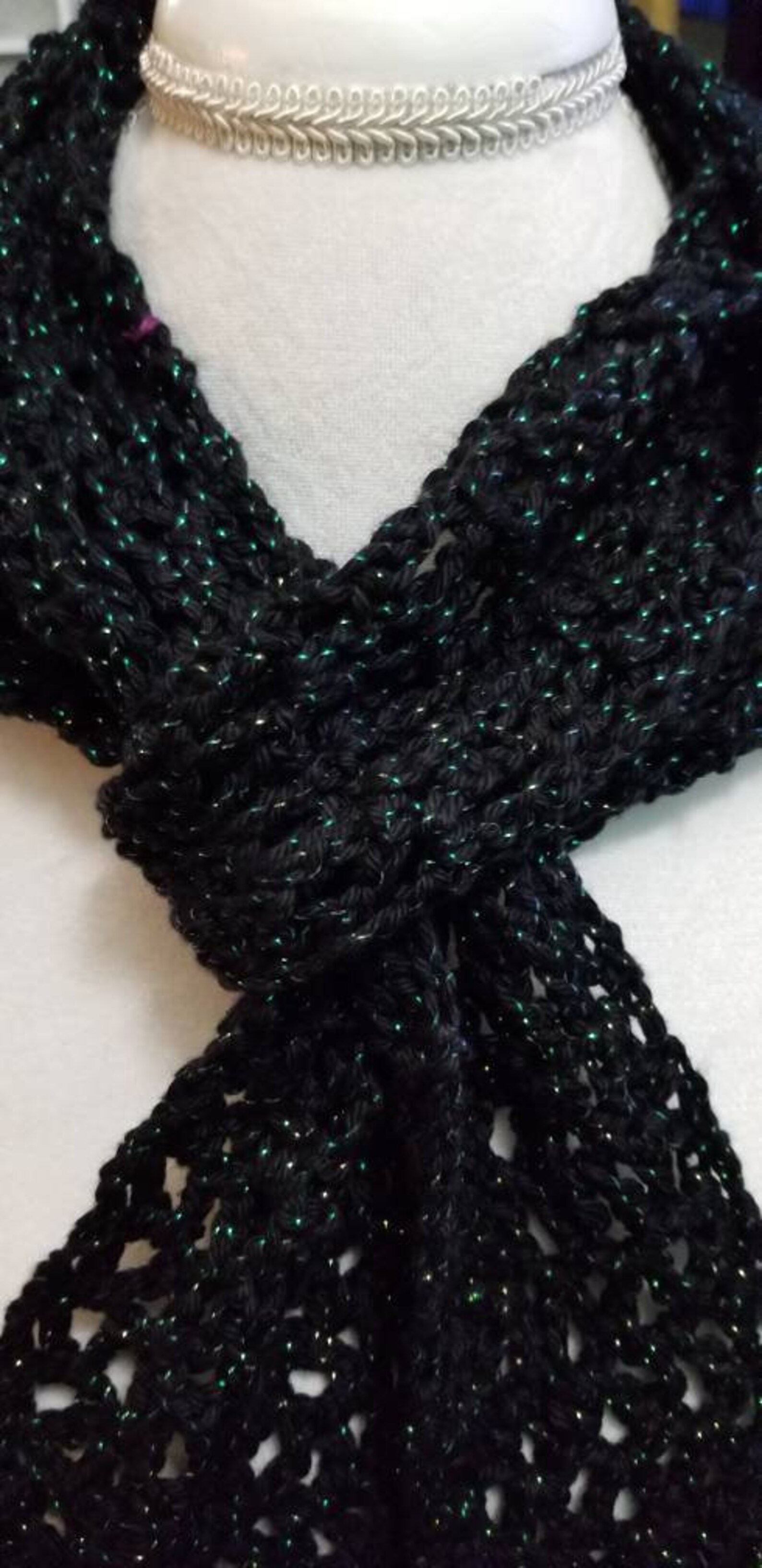 Beautiful, Metallic Black and Iridescent Aqua or Teal Hand-crocheted ...