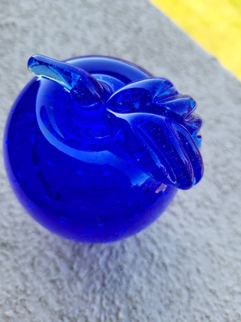 Cobalt Blue Art Glass Apple Paperweight, Signed, Maxwell Crystal ...