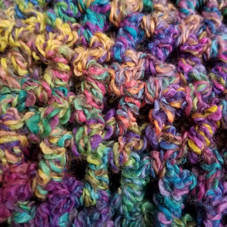 Hand-crocheted Scarf in Rainbow Boucle Yarn - Etsy