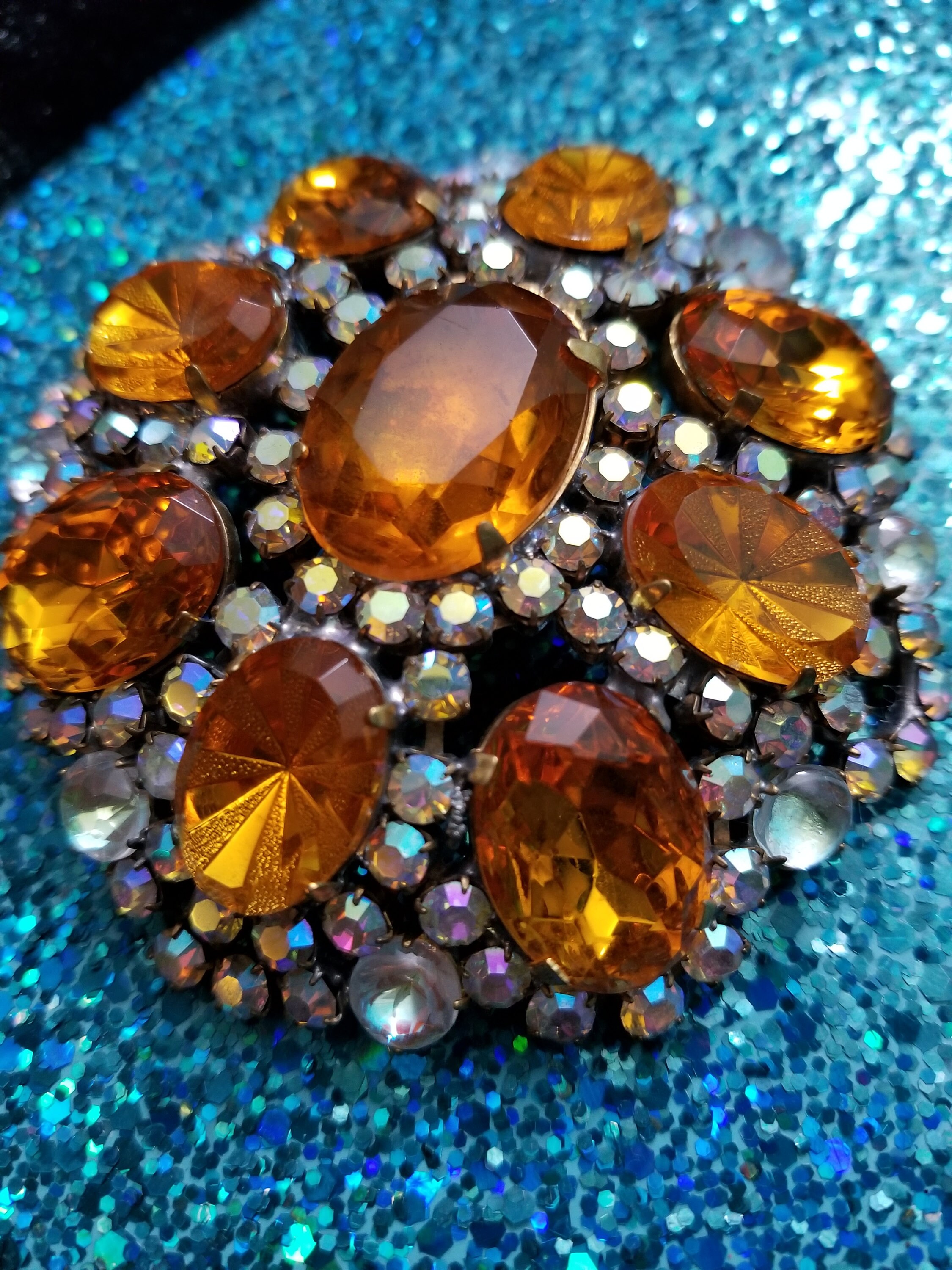 Vintage Amber Gold and Aurora Pin or Brooch - Etsy