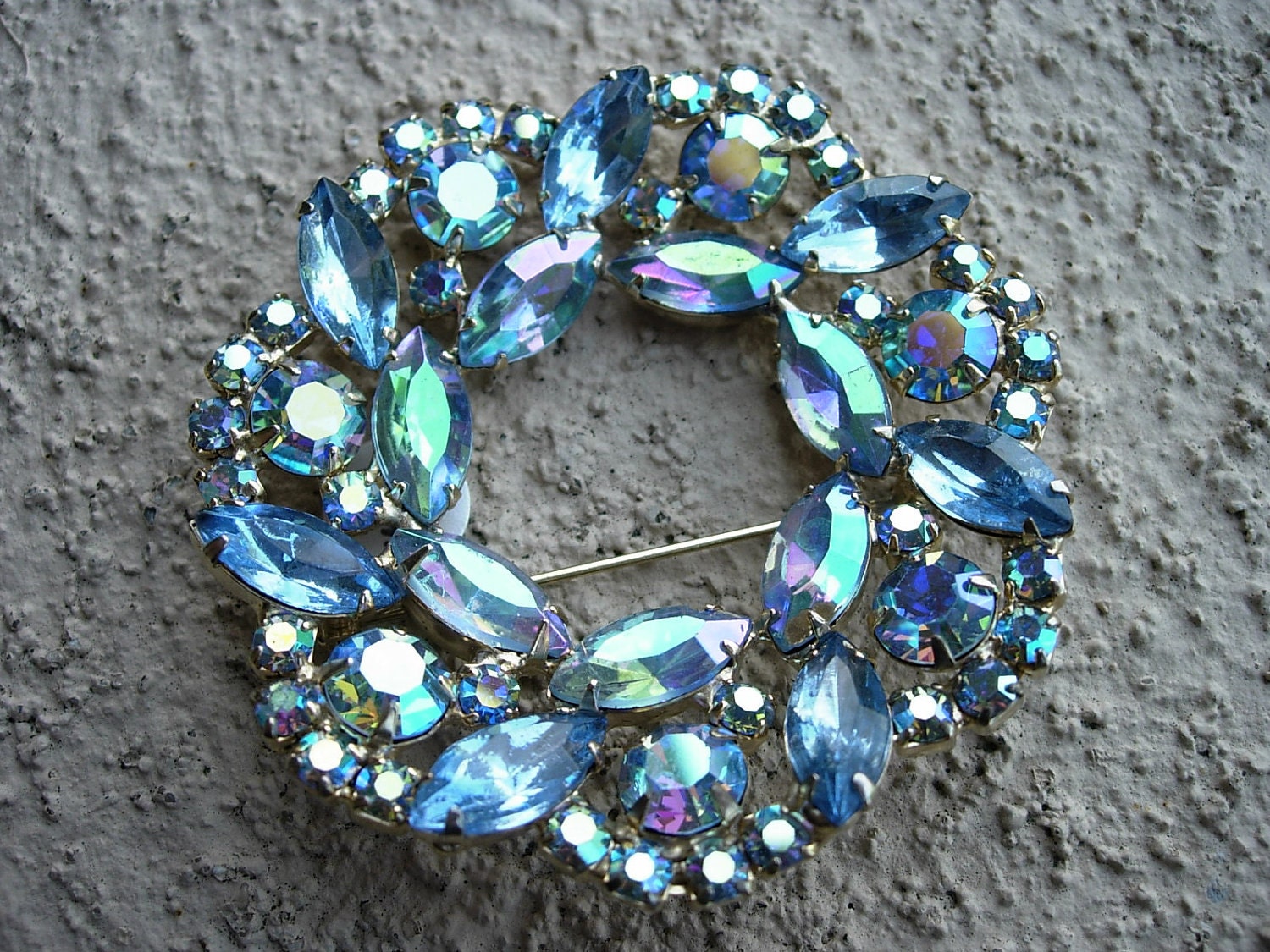 Vintage Pin: Blue and Aurora Borealis Crystal Faceted Pin or Brooch - Etsy