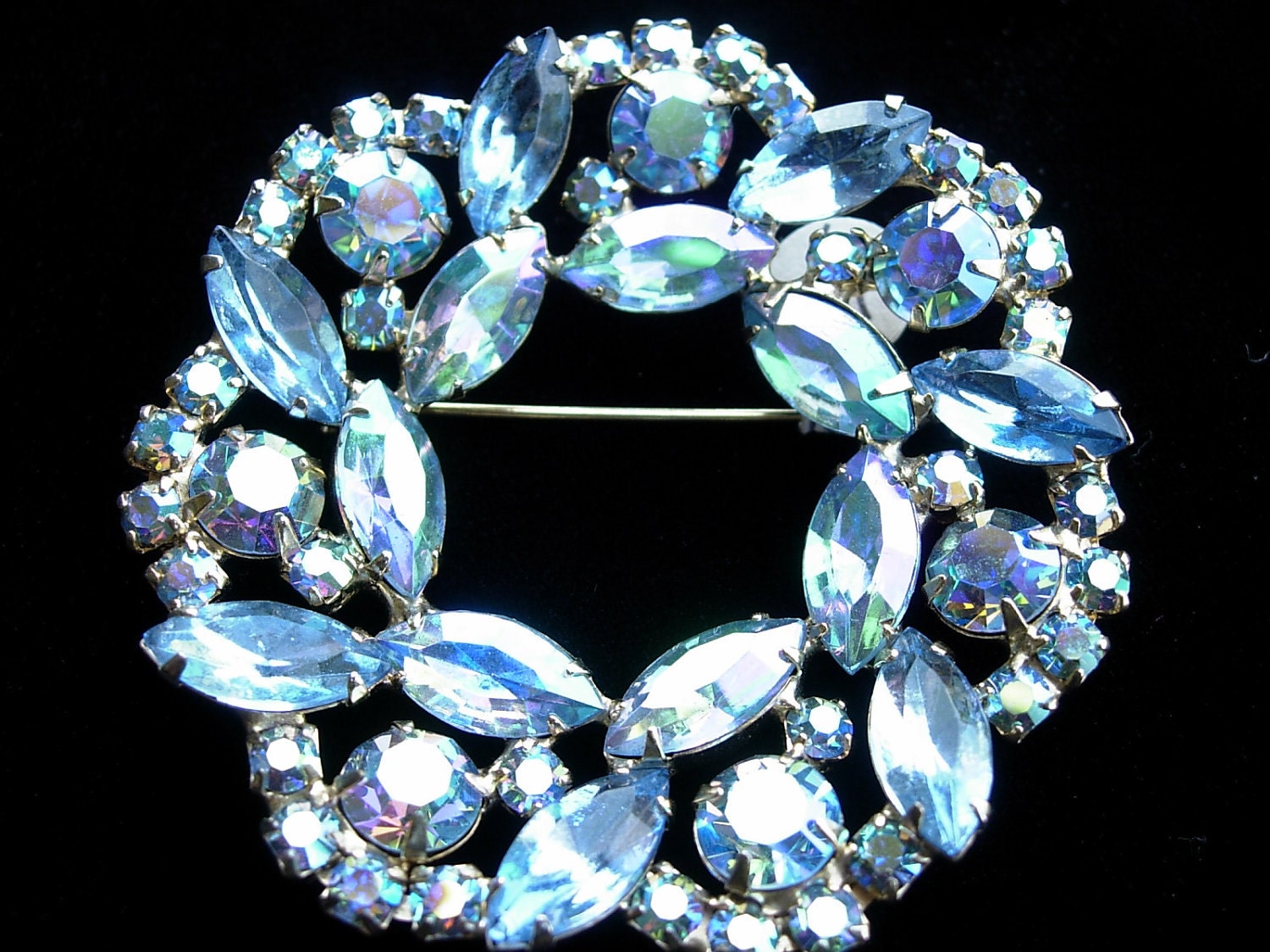 Vintage Pin: Blue and Aurora Borealis Crystal Faceted Pin or Brooch - Etsy