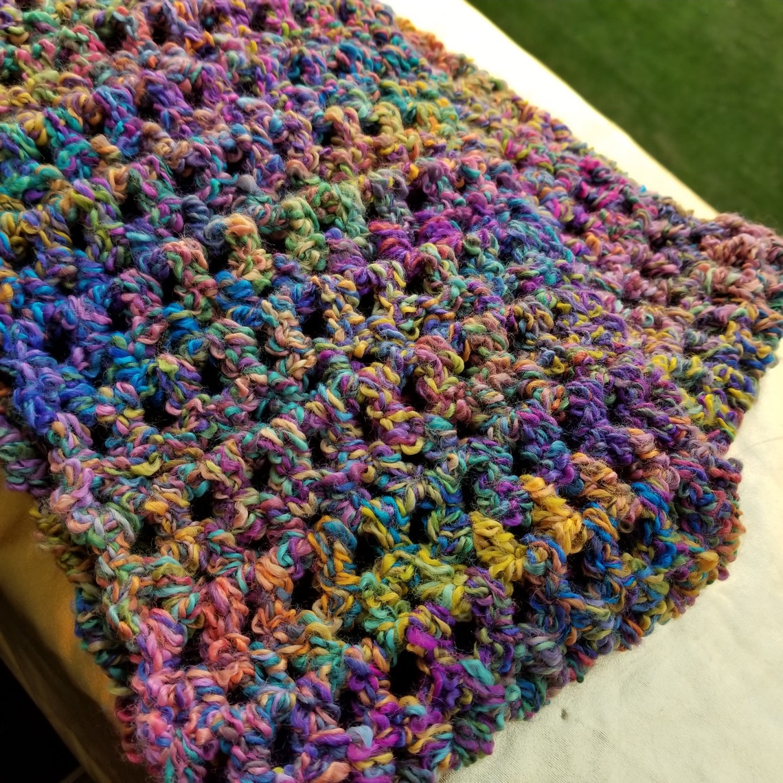Hand-crocheted Scarf in Rainbow Boucle Yarn - Etsy
