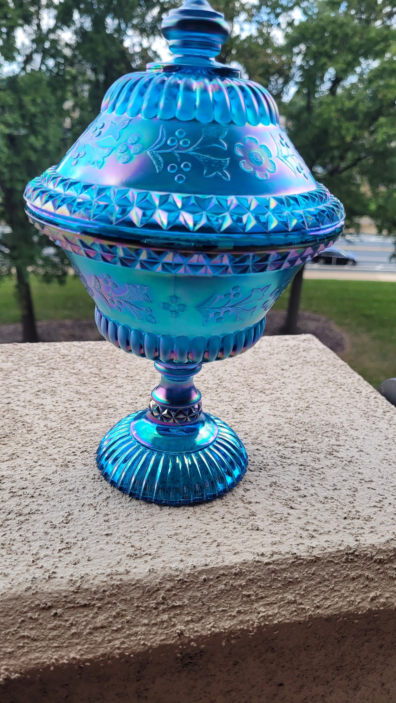 Iridescent Turquoise Fenton Carnival Embossed Candy Dish With Lid - Etsy