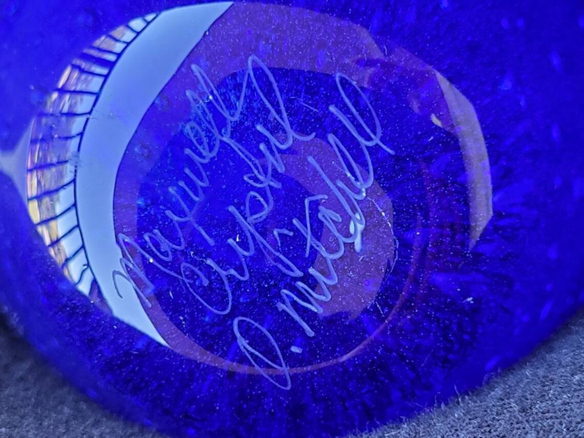 Cobalt Blue Art Glass Apple Paperweight, Signed, Maxwell Crystal ...