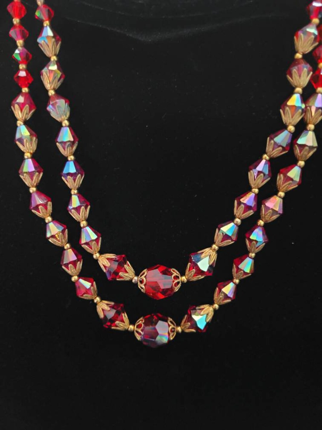 Vintage Red Iridescent Carnival Glass Crystal Antique Necklace or ...