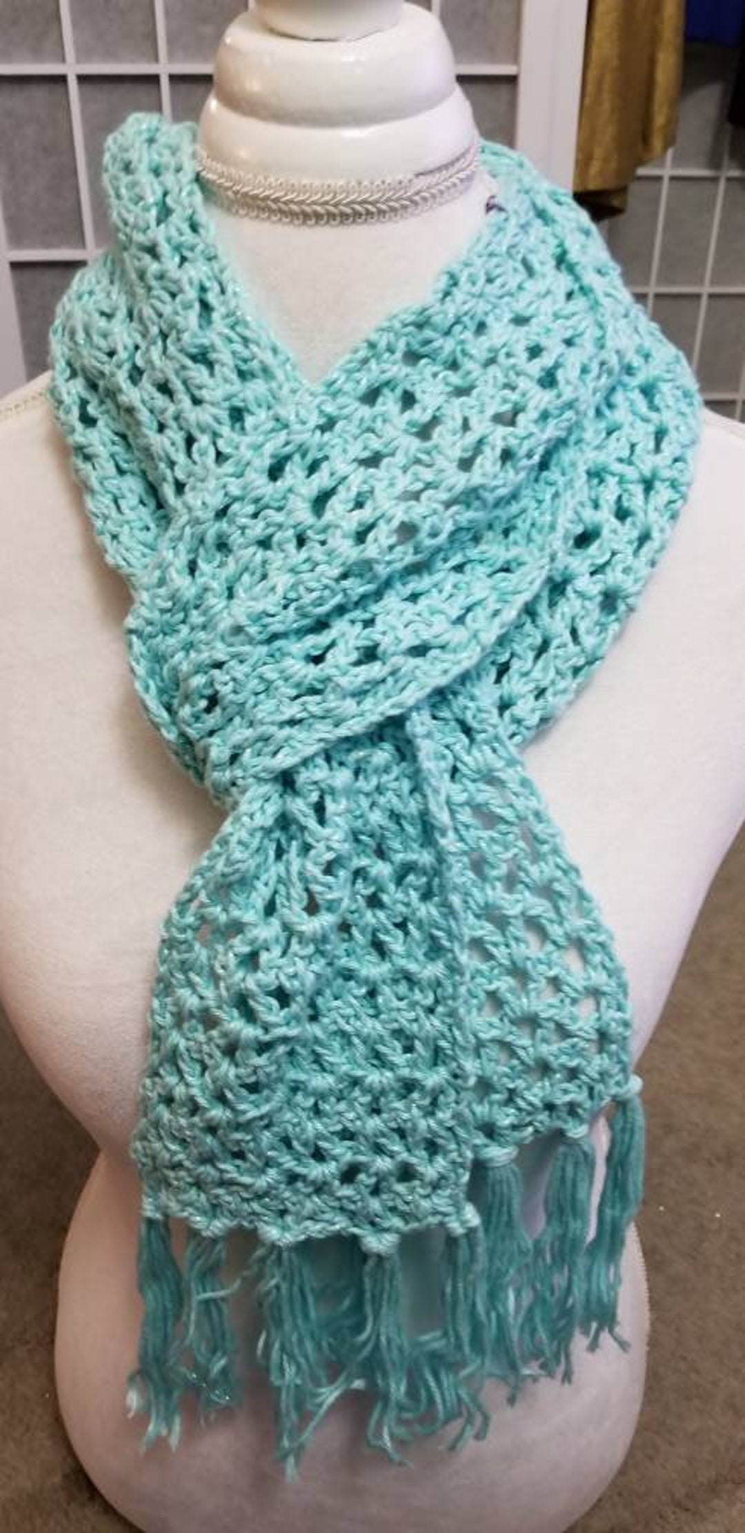 Beautiful, Metallic Aqua and Iridescent Blue Hand-crocheted Scarf - Etsy