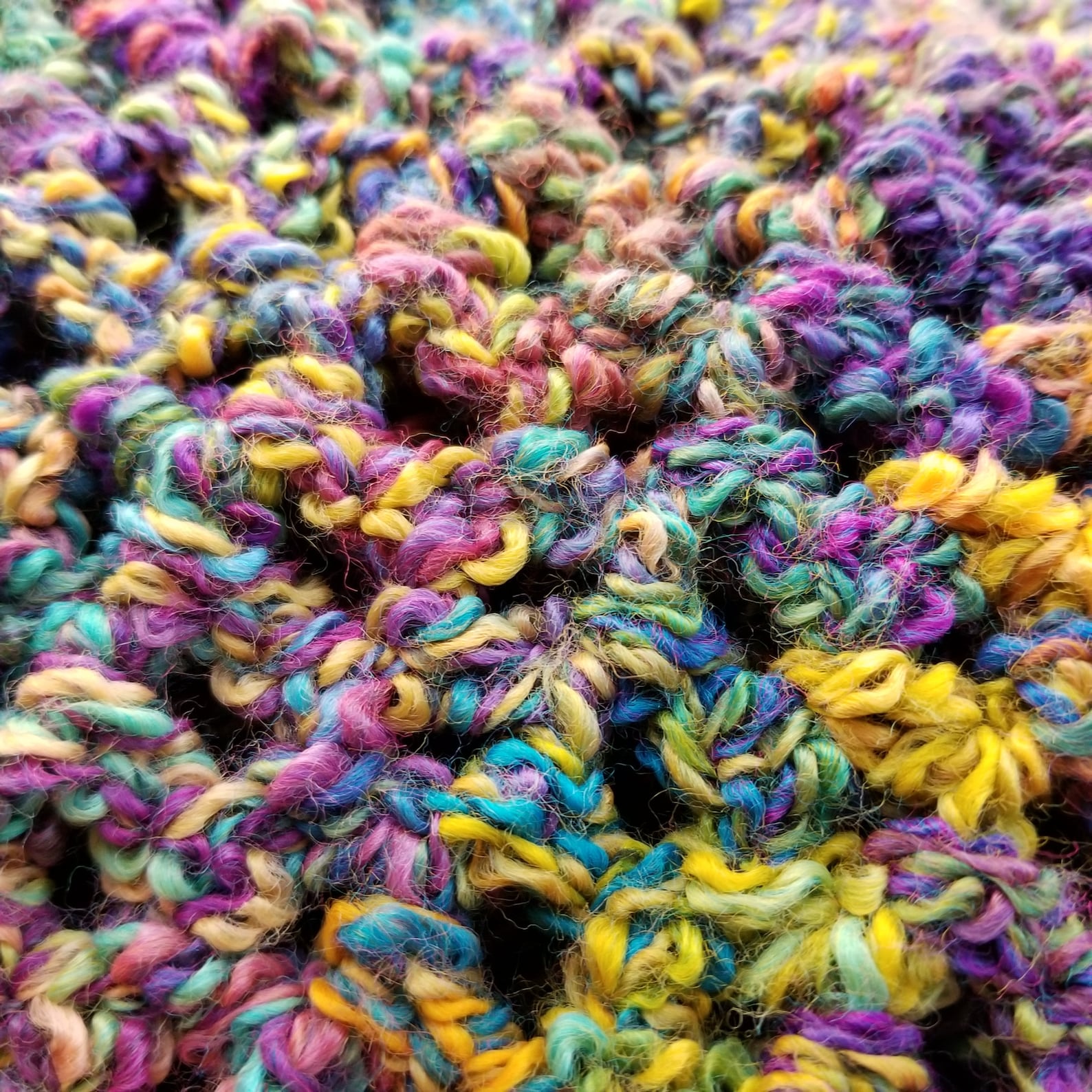 Hand-crocheted Scarf in Rainbow Boucle Yarn - Etsy