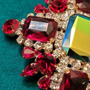 Vintage Pin or Antique Brooch Ruby Red and Teal AB Crystal - Etsy