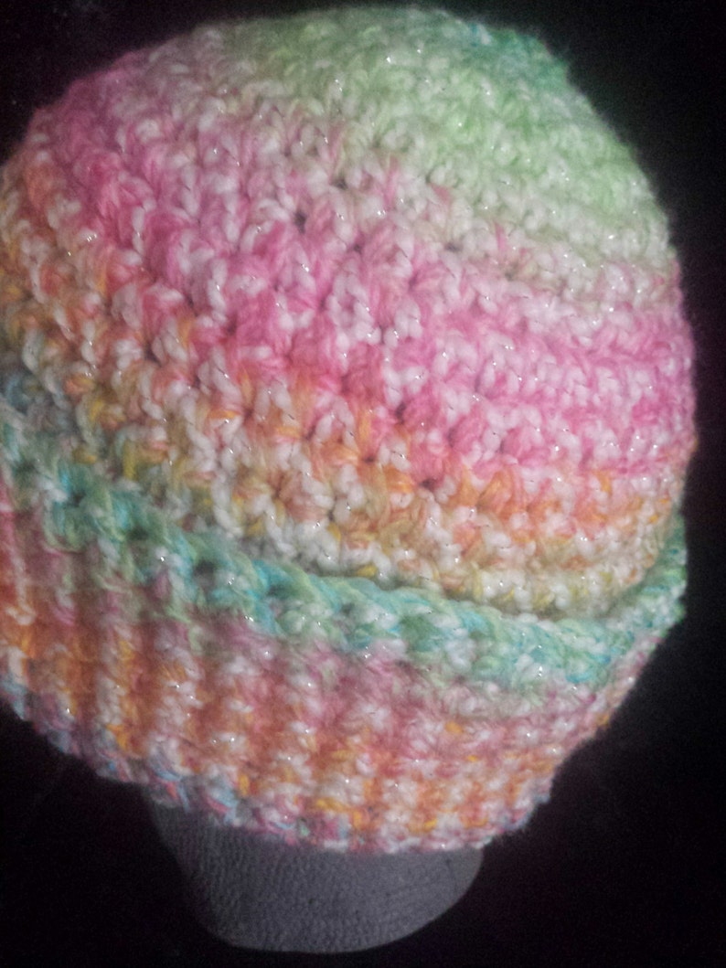 Hand Crocheted Metallic Winter Hat in Pastel Rainbow and White - Etsy