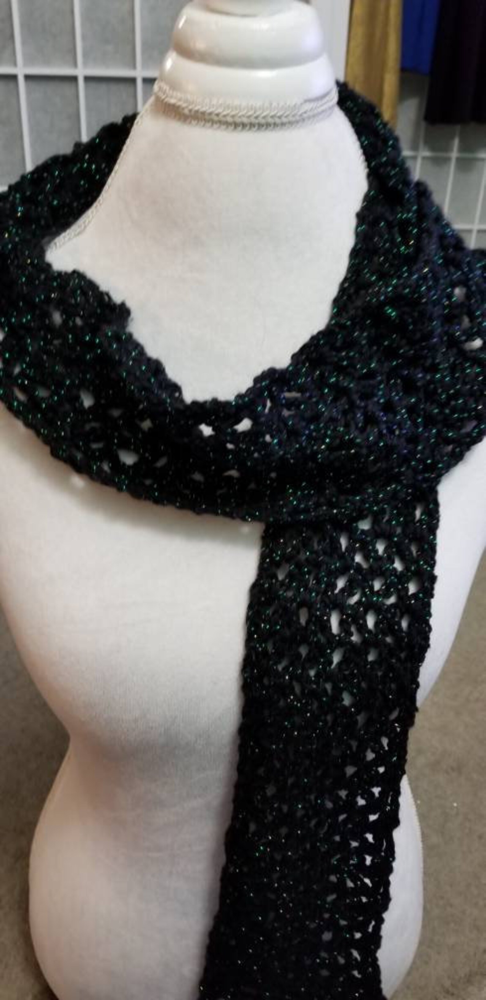 Beautiful, Metallic Black and Iridescent Aqua or Teal Hand-crocheted ...