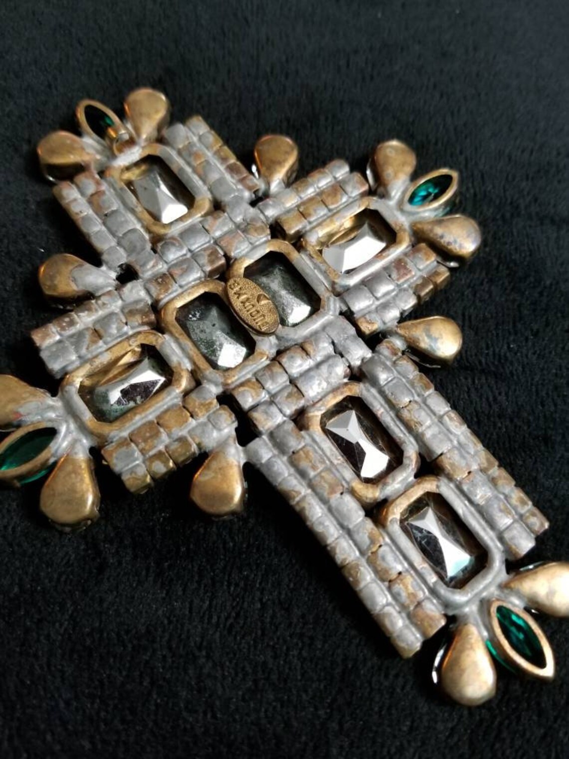 Vintage Cross Pendant in Teal & Watermelon Antique AB Crystals - Etsy