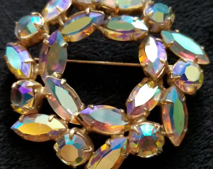 Vintage Circular Aurora Borealis Rhinestone Pin or Brooch - Etsy