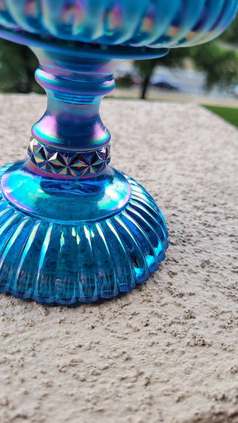 Iridescent Turquoise Fenton Carnival Embossed Candy Dish With Lid - Etsy