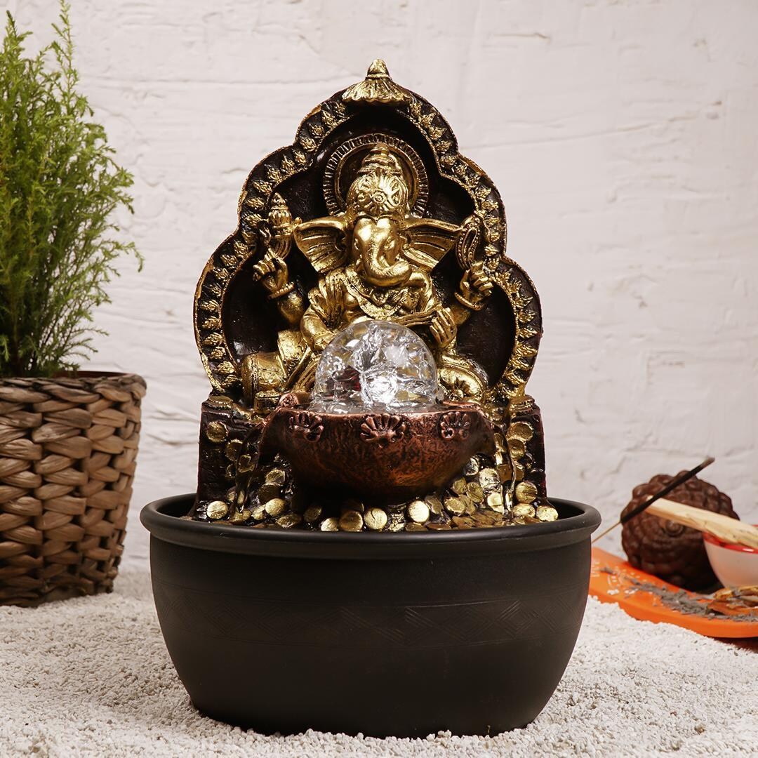 Antique Gold Ganesh Waterfall Fountain Zen Inspired, Tranquil Home ...
