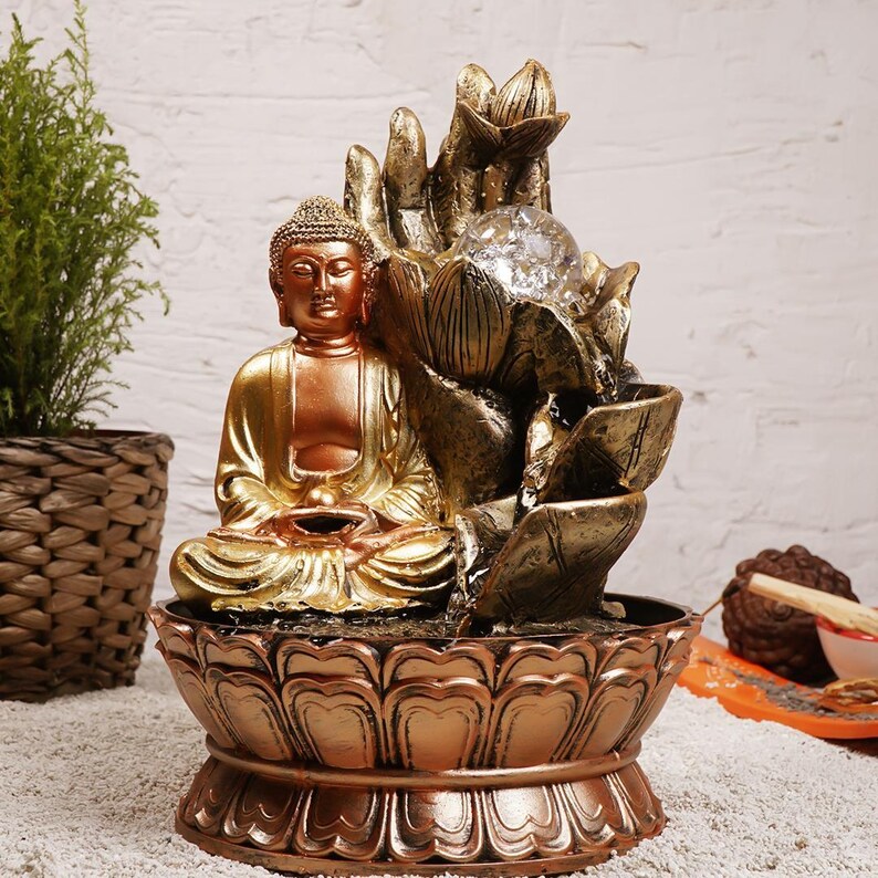 Zen Lord Buddha & Hand Waterfall Fountain Tranquil Indoor Decor for ...