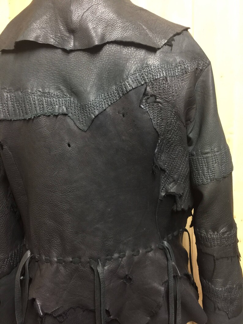 Tattered Leather Jacket Black Deerskin Leather Handmade | Etsy