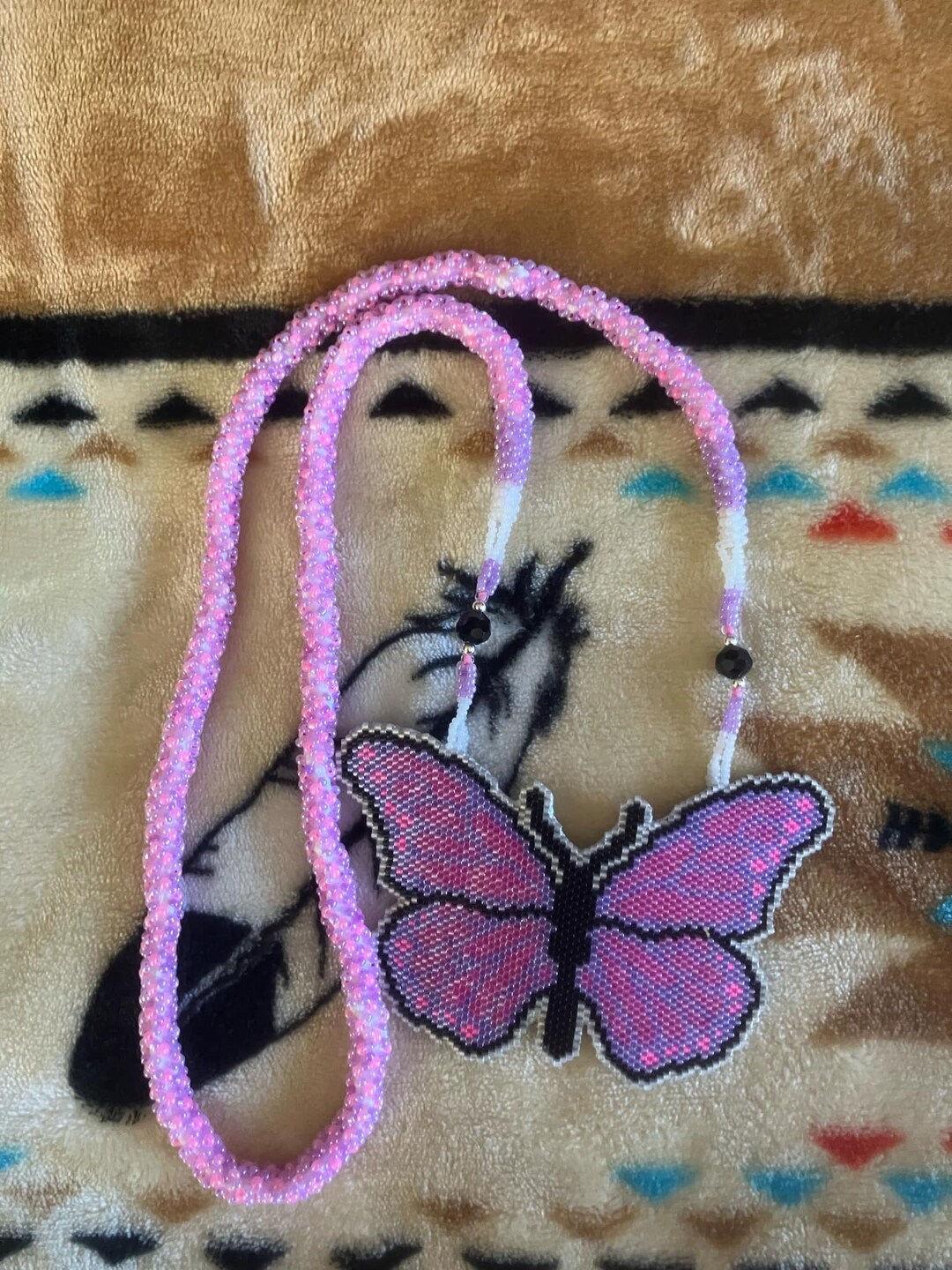 Hand Beaded Native American Made Pink Butterfly Medallion - Etsy