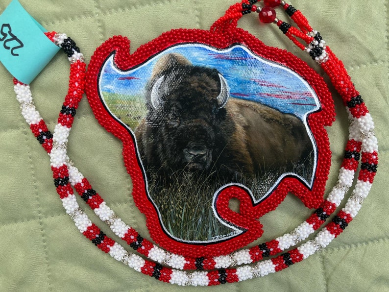 Hand Beaded Native American Buffalo 2-sided Medallion - Etsy