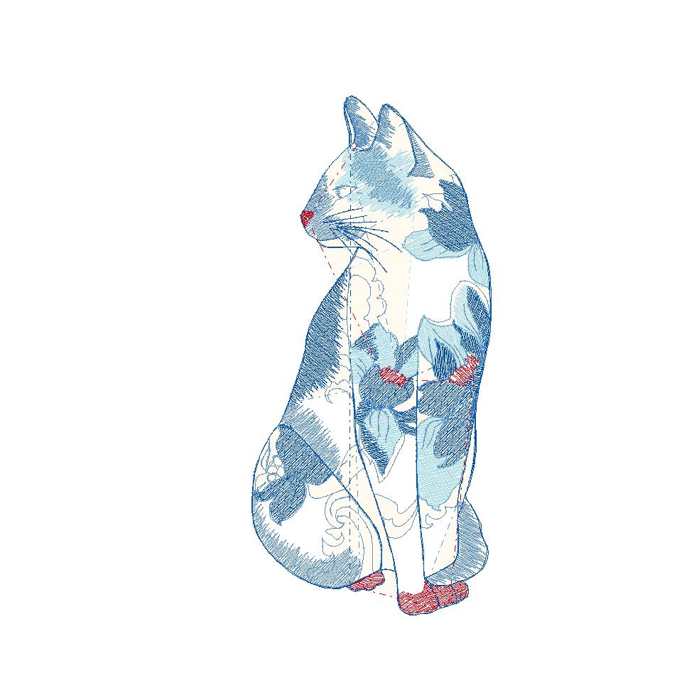 Japanese Cat Embroidery Design,chinoiserie Embroidery Design, Plant ...